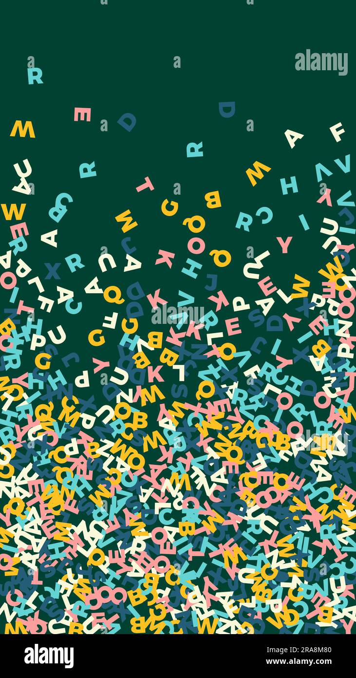 Falling letters of English language. Colorful sketch flying words of ...