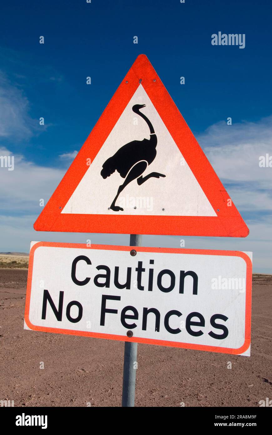 Traffic sign 'Ostrich', Warning of the, Warning sign, 'Caution no fence ...