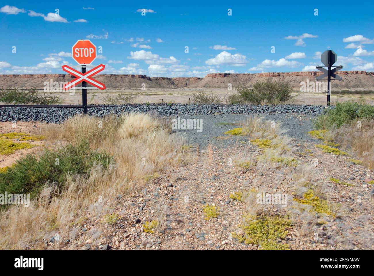 Railway crossing and table mountains, Kalahari, Namibia Stock Photo - Alamy