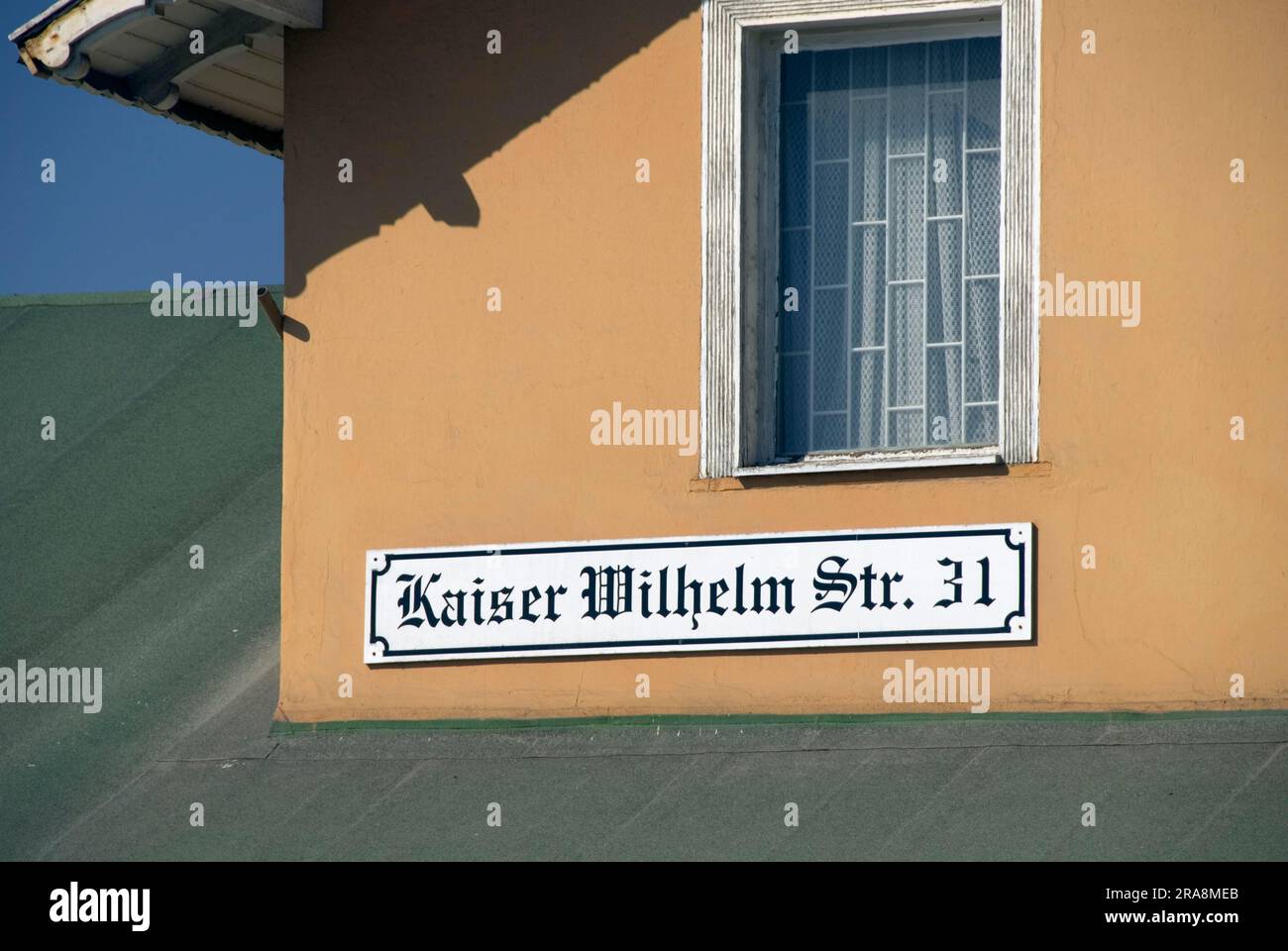 Street sign 'Kaiser Wilhelm Strasse', Swakopmund, Namibia Stock Photo ...