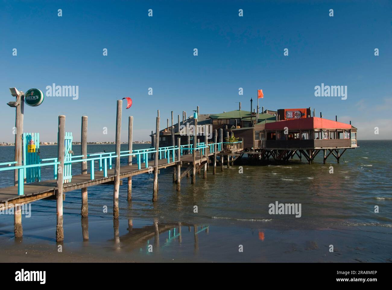 Restaurant on stilts, Walvis Bay, Namibia, Stilt house, Whale Bay Stock ...