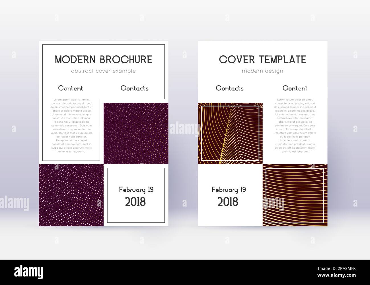 Business cover design template set. Gold abstract lines on maroon ...