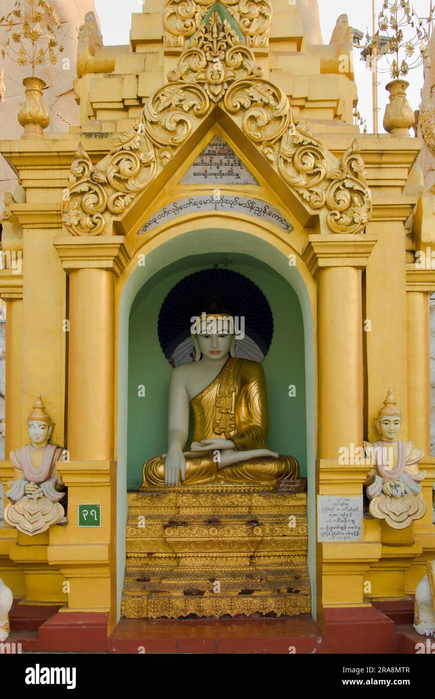 Buddha statue in shrine, Shwedagon Pagoda, Yangon, Burma, Myanmar ...