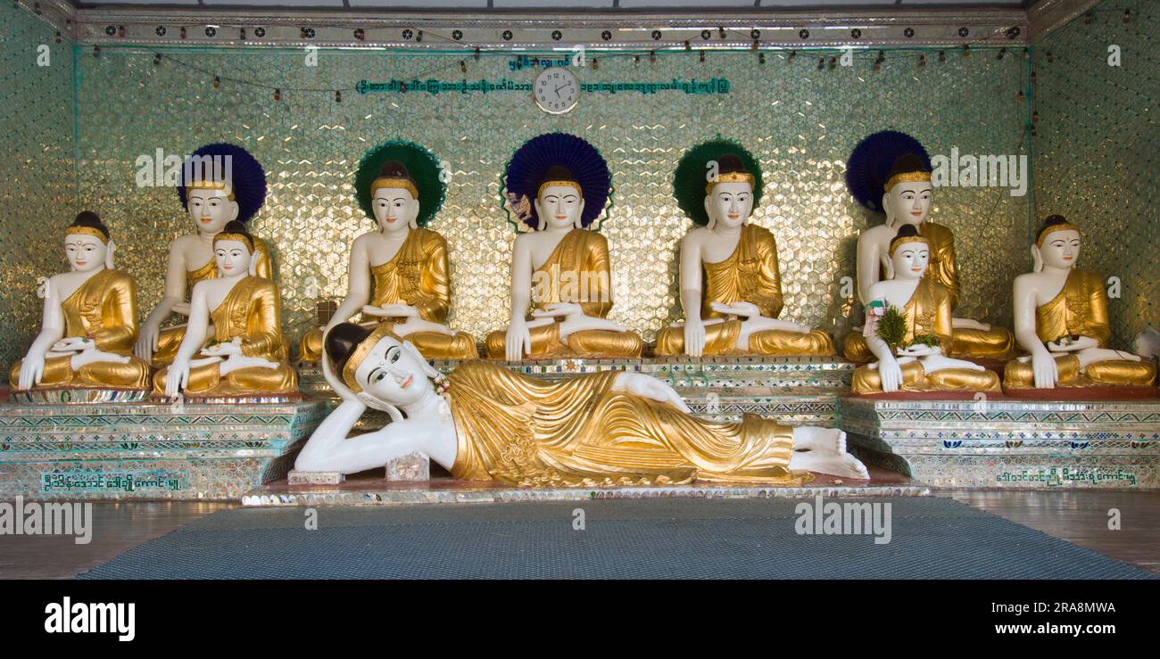 Buddha statues, Shwedagon Pagoda, Yangon, Burma, Myanmar, Rangoon Stock ...