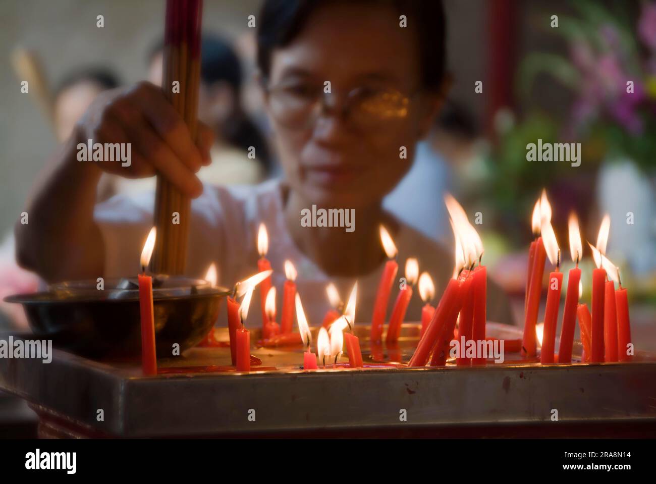 Burning candles, Taoist temple, Yangon, Burma, Myanmar, Rangoon Stock ...