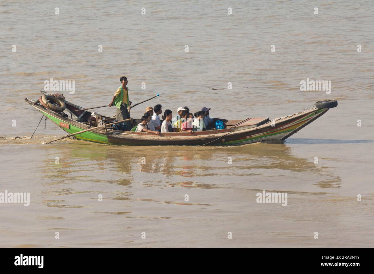 Locals on rowing boat, Yangon river, Burma, Myanmar, Yangon Stock Photo ...