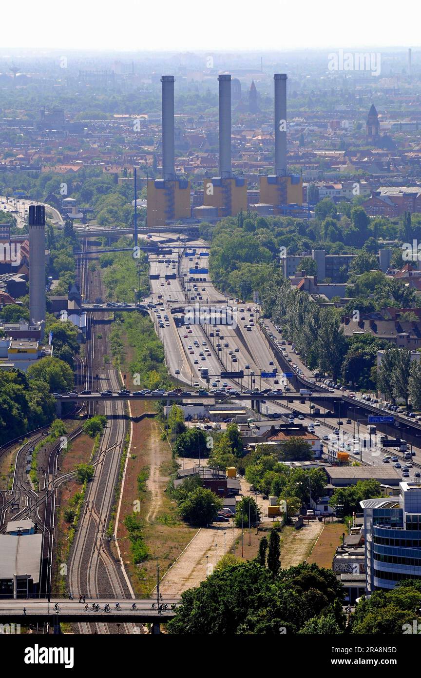Urban motorway, combined heat and power plant, Berlin, Germany Stock ...