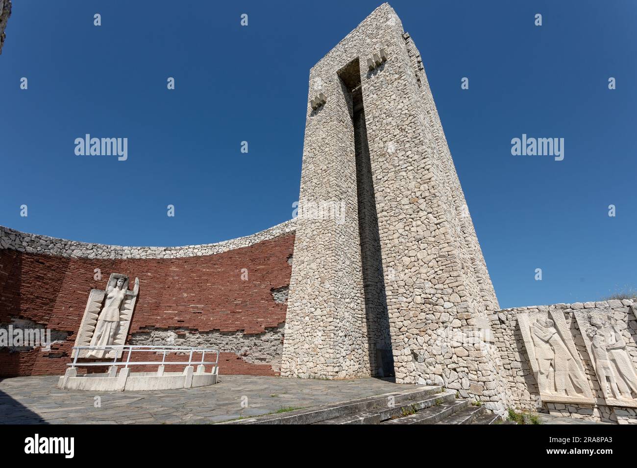 Perushtitsa, Bulgaria - 01 July 2023: The monument of the three ...