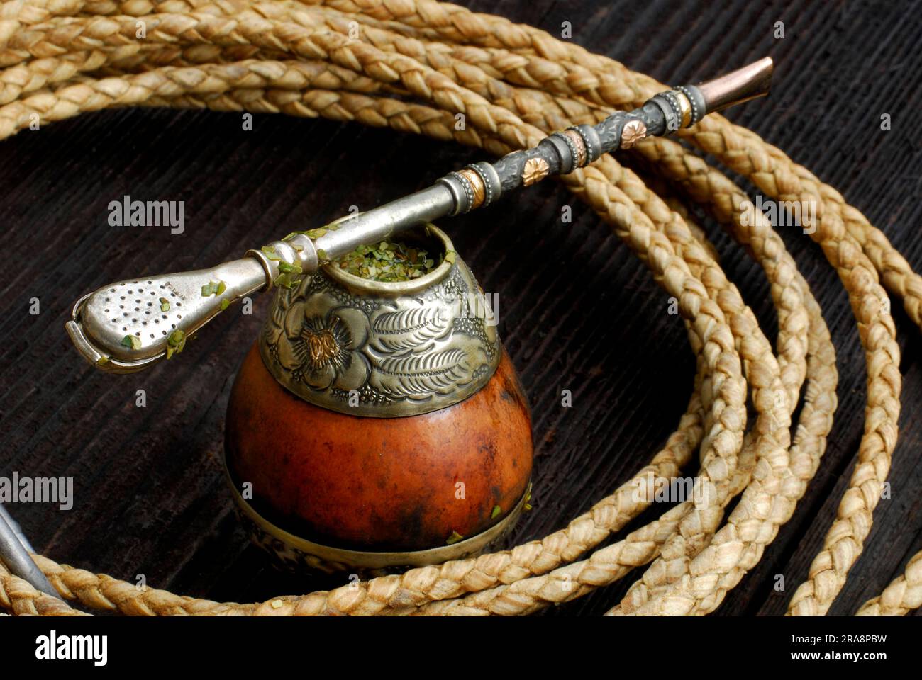 Mate tea, calabash and bombilla (Ilex paraguayensis), mate, mate tea ...