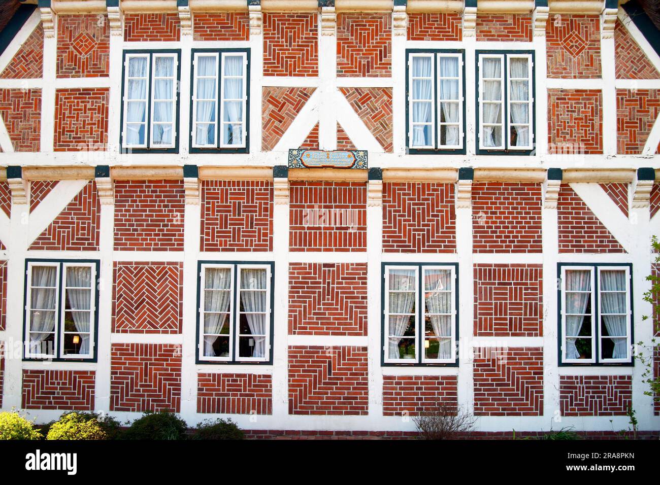 Windows of half-timbered house, Altlaender farmhouse, restaurant and ...