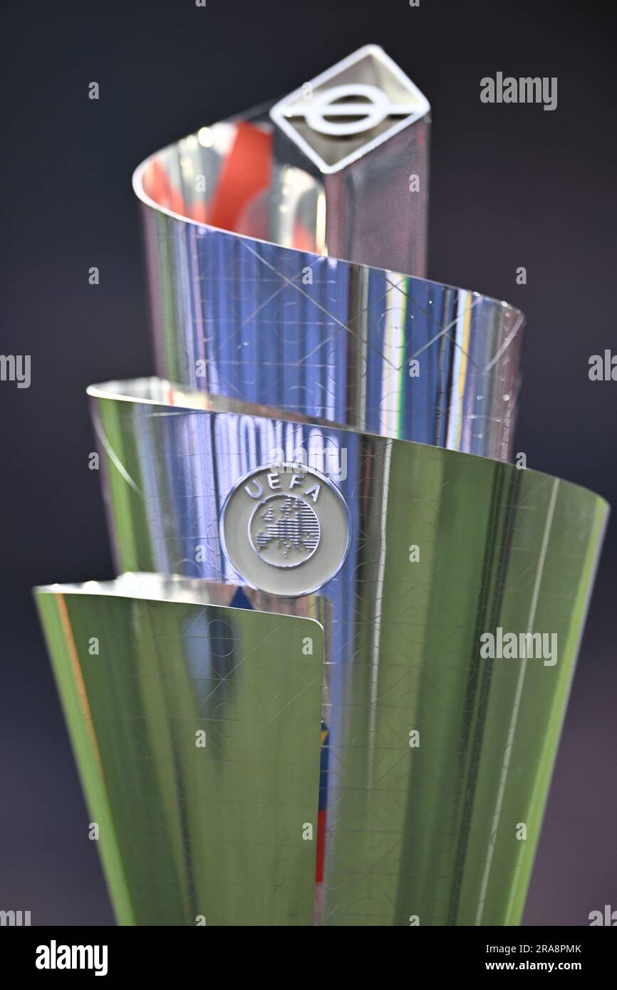 ROTTERDAM, NETHERLANDS - JUNE 18: Details of UEFA Nations league trophy ...