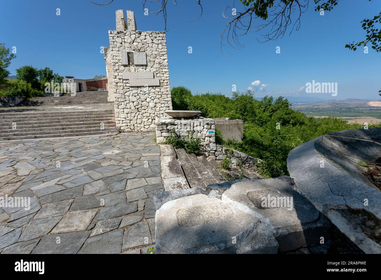 Perushtitsa, Bulgaria - 01 July 2023: The monument of the three ...