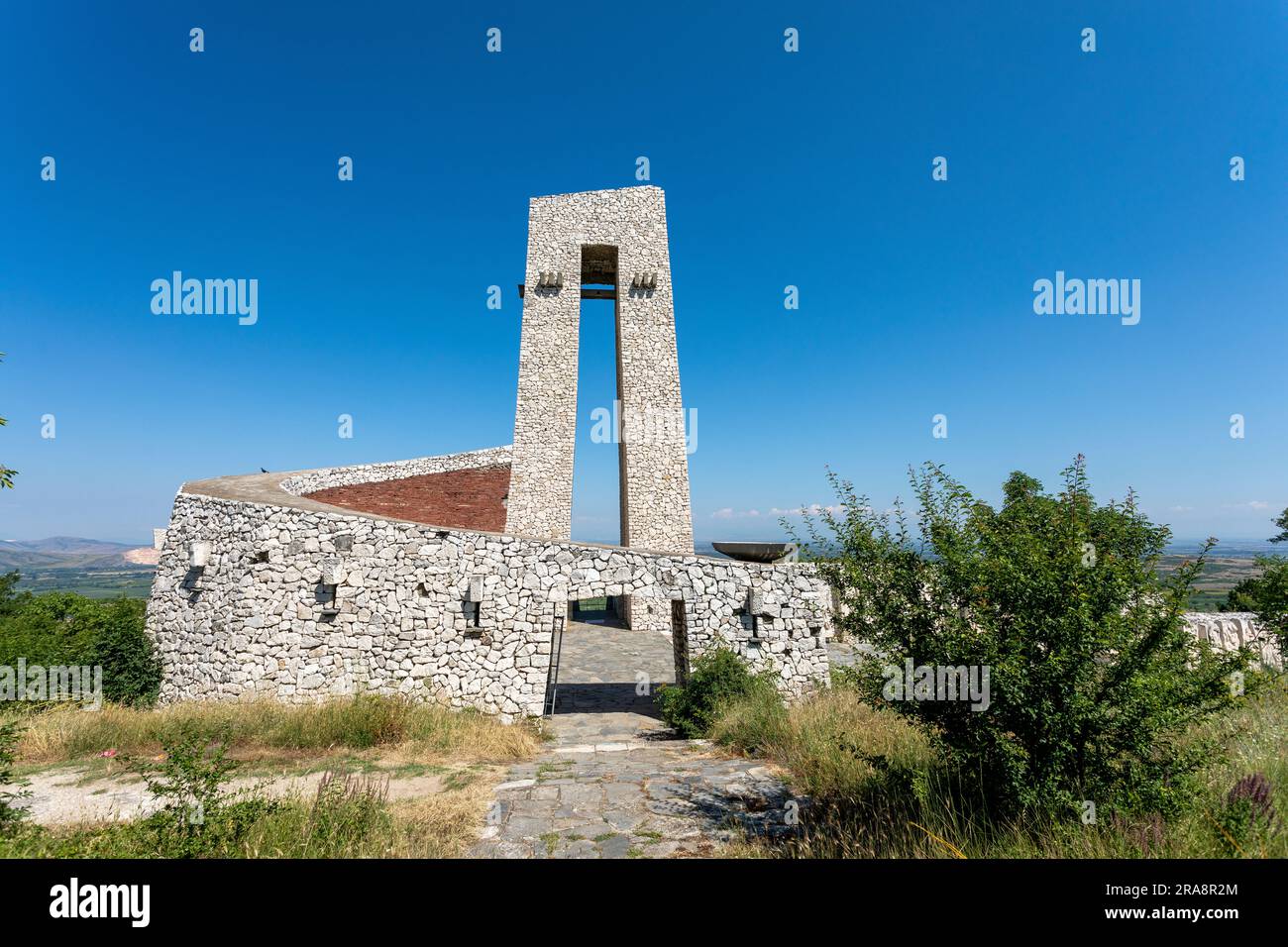 Perushtitsa, Bulgaria - 01 July 2023: The monument of the three ...