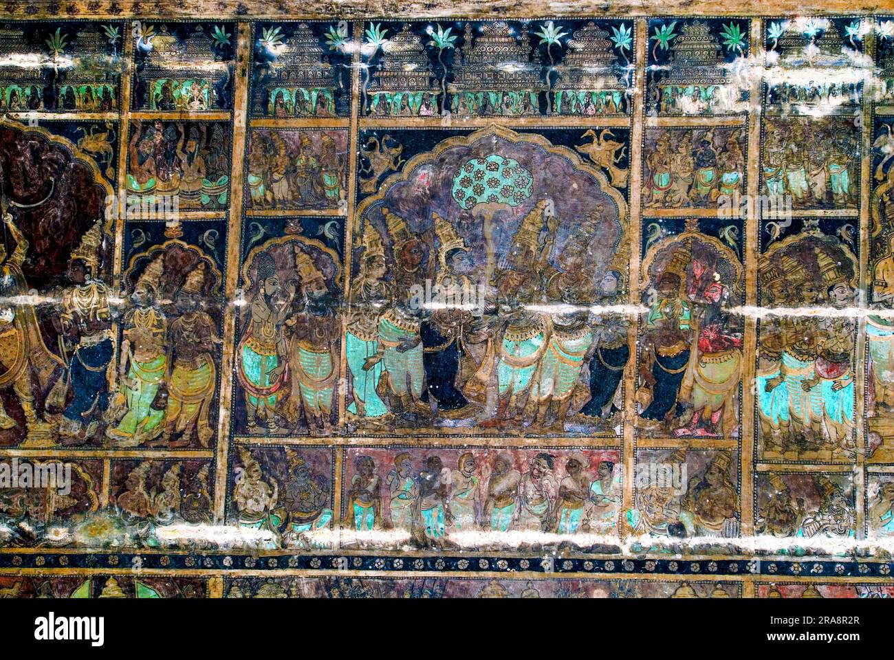 Murals fresco paintings in Virupaksha temple celing in Hampi, Karnataka ...
