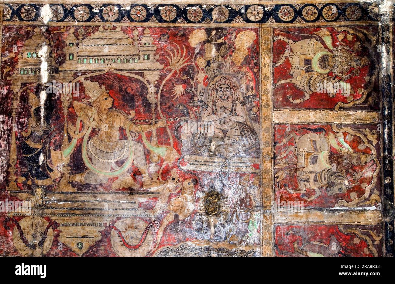 Murals fresco paintings in Virupaksha temple celing in Hampi, Karnataka ...