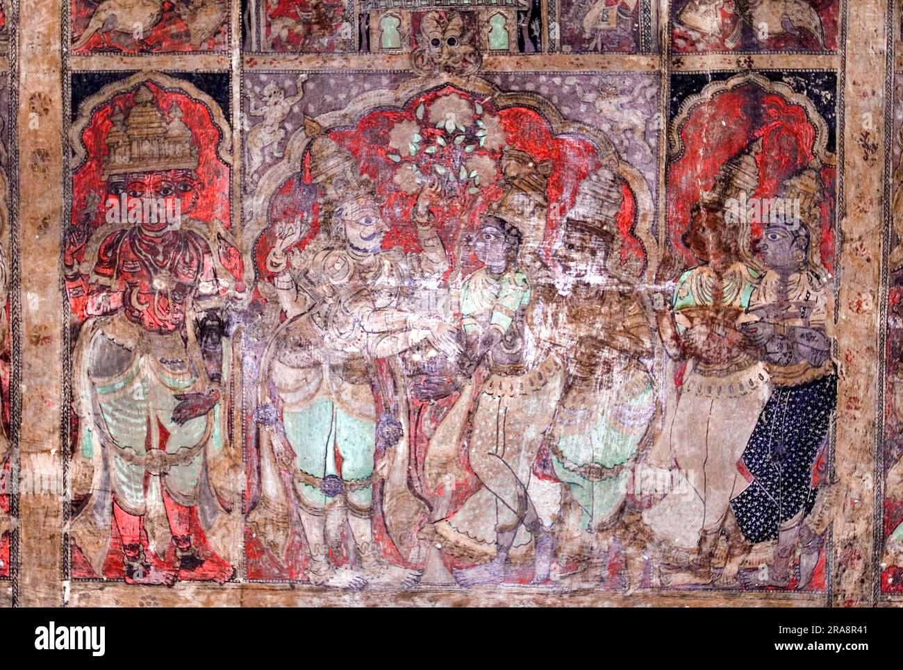Murals fresco paintings in Virupaksha temple celing in Hampi, Karnataka ...