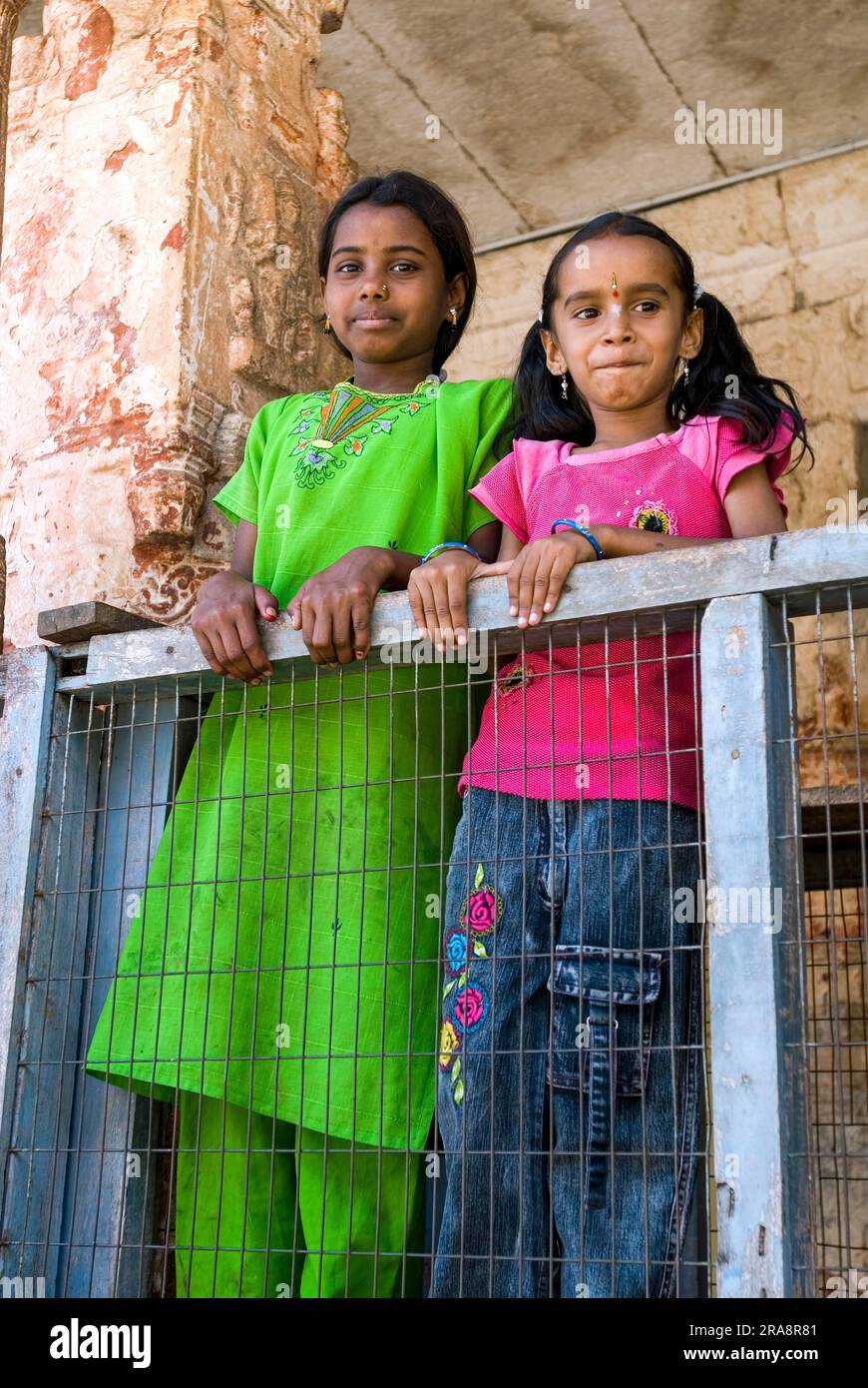 Children standing in The Virupaksha temple in Hampi, Karnataka, South ...
