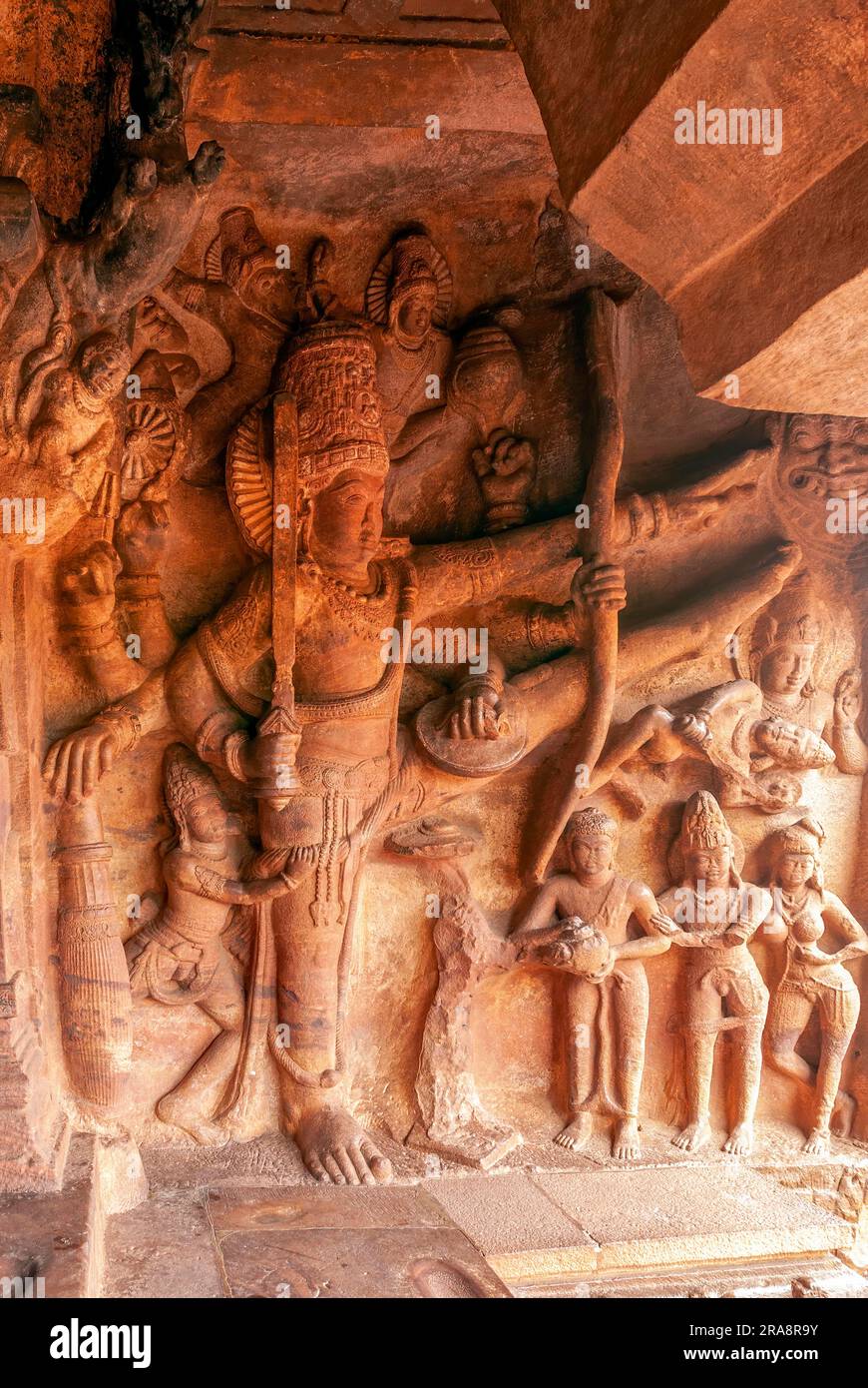 Trivikrama Bas relief in Cave 3, Badami, Karnataka, South India, India ...