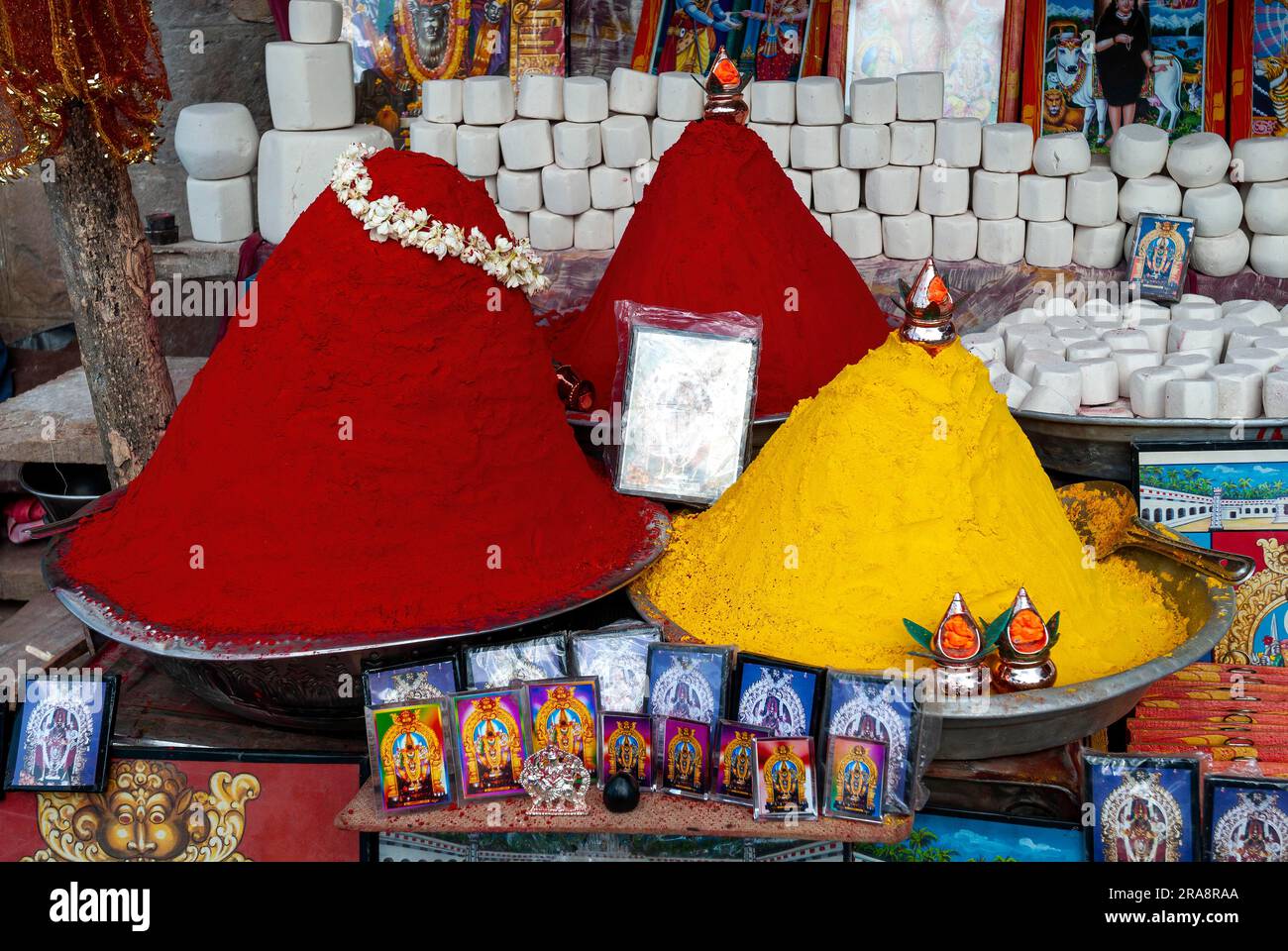 Color powder shop at Banashankari Temple near Badami, Karnataka, South ...