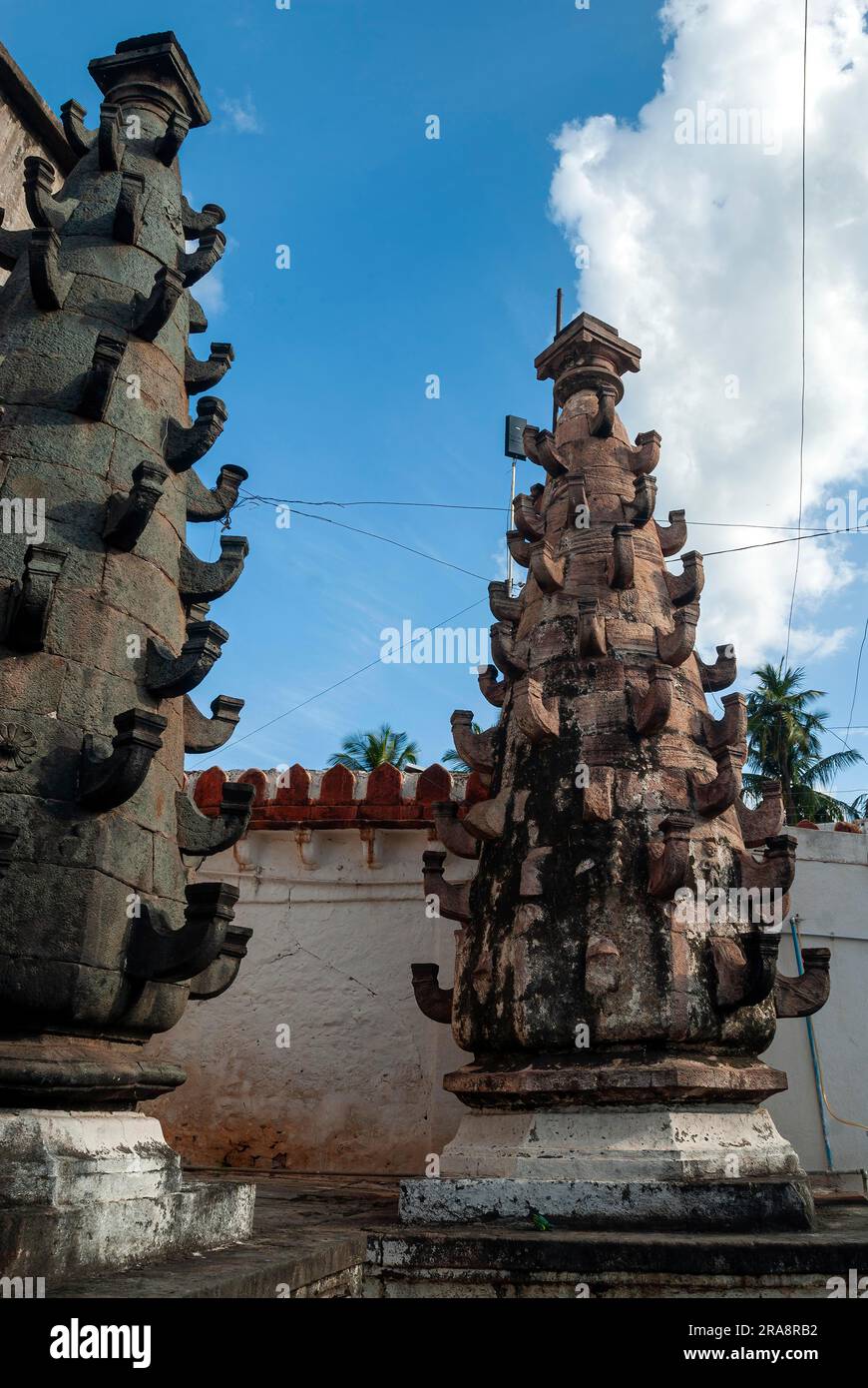 Granite oil lamp in Banashankari Temple near Badami, Karnataka, South ...
