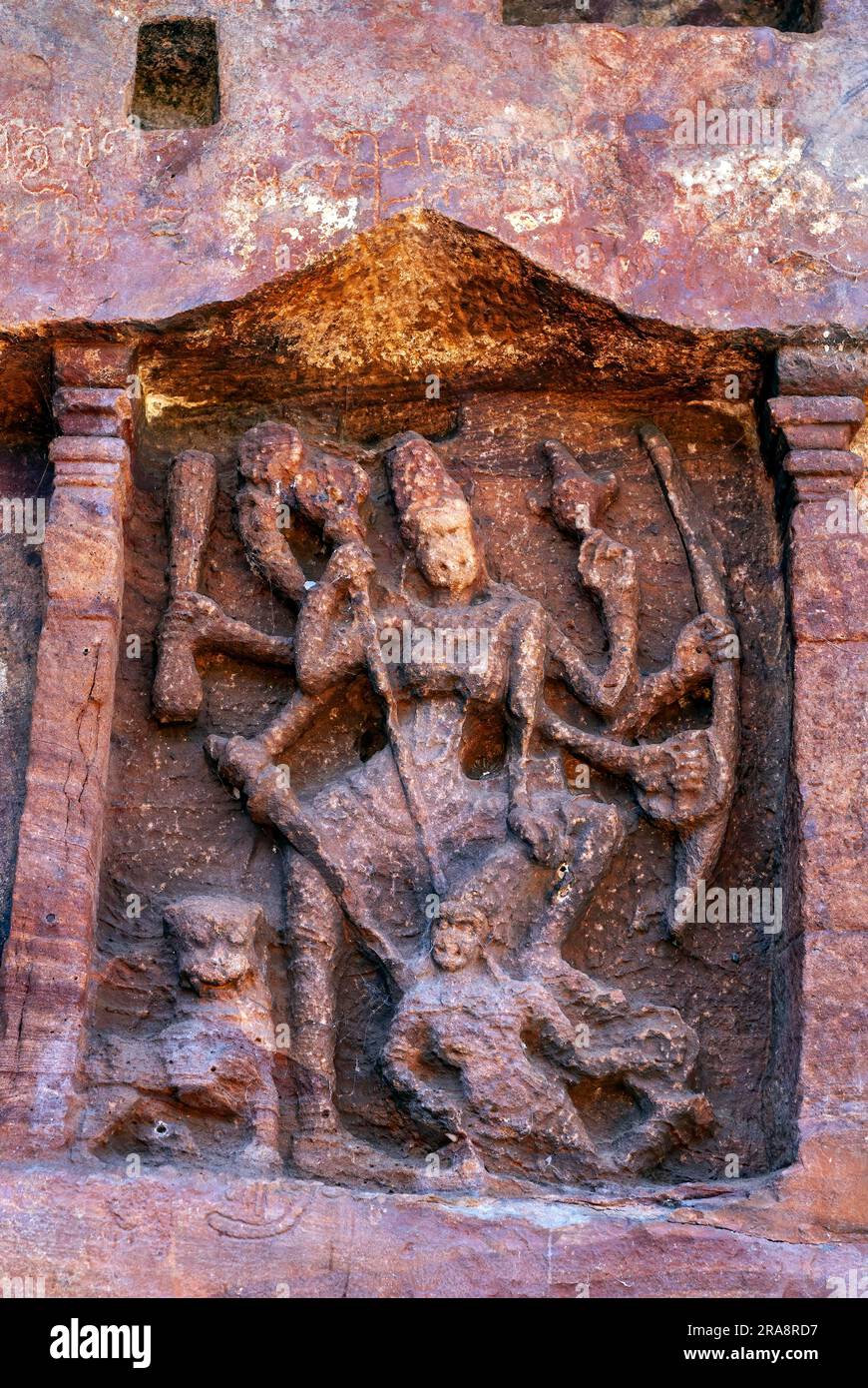 Mahishasuramardini, Bas relief on the cave temple in Badami, Karnataka ...
