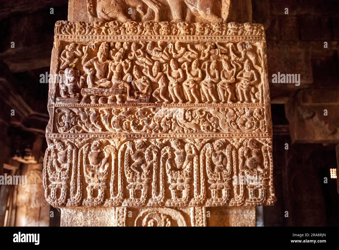 Bas Relief in a column Virupaksha temple in Pattadakal, Karnataka ...
