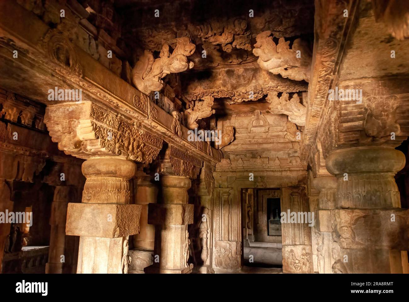 Carvings on the ceiling at Papanatha temple in Pattadakal, Karnataka ...
