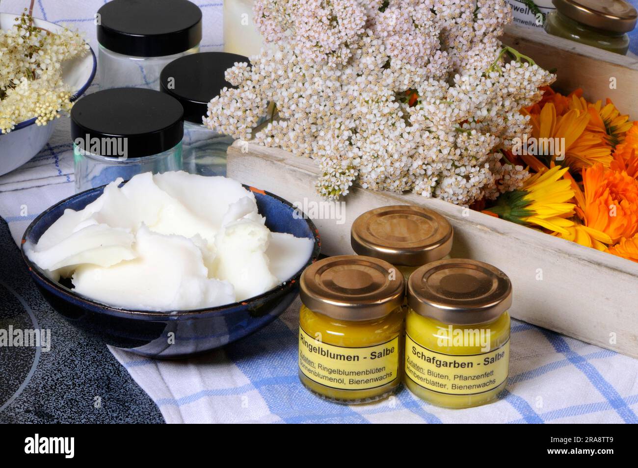 Preparation of meadowsweet ointment, marigold ointment and yarrow ...