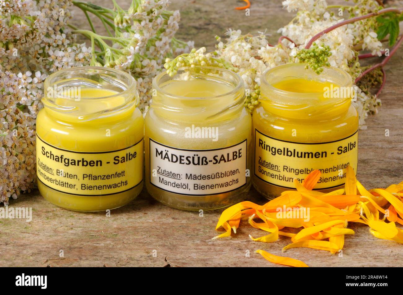 Meadowsweet ointment, marigold ointment and yarrow ointment ...