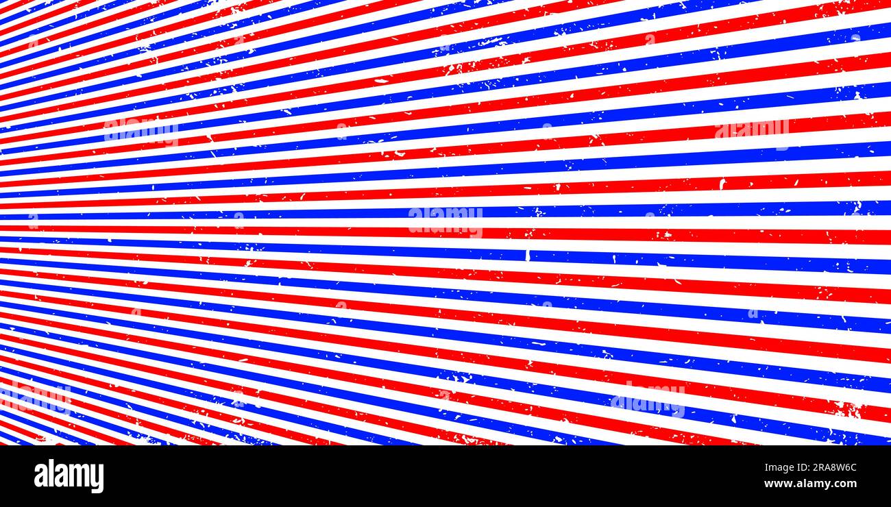 Grunge barbershop one point perspective background with blue and red ...