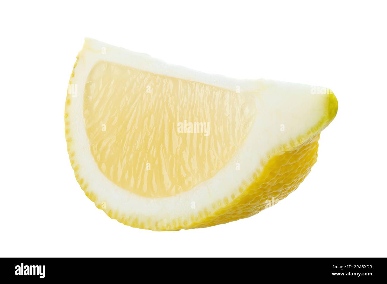 Ripe slice of yellow lemon citrus fruit isolated on white background ...