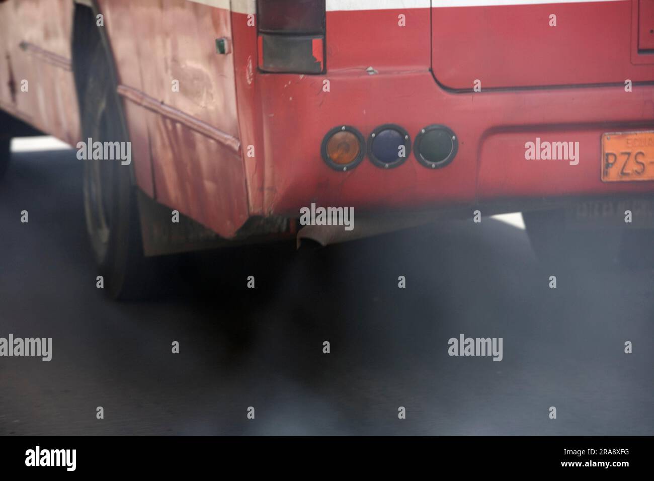 Exhaust fumes from bus, Quito, Ecuador Stock Photo - Alamy