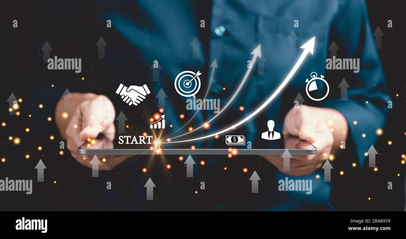 Startup concept with icon business and network connection on modern ...