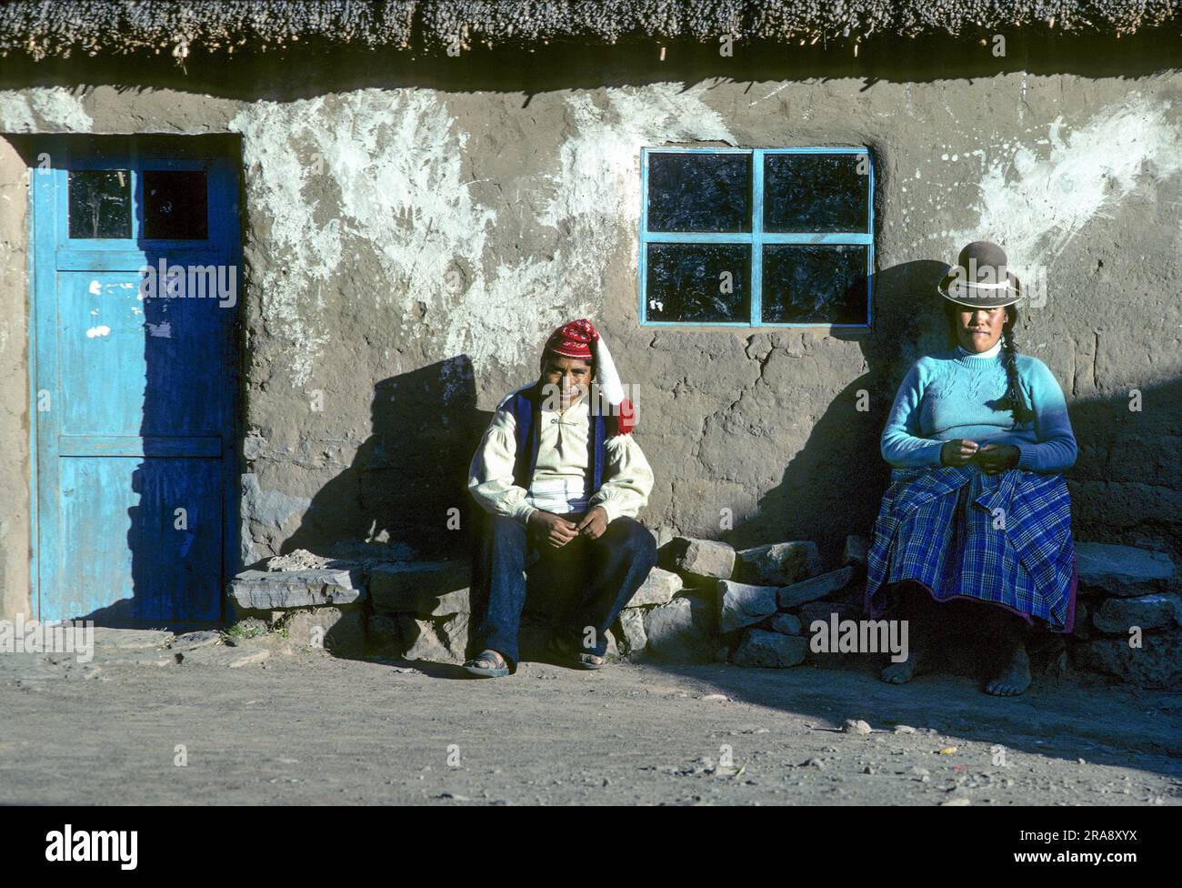 Taquile, Peru - February 7, 1985: local couple dressed in traditional ...