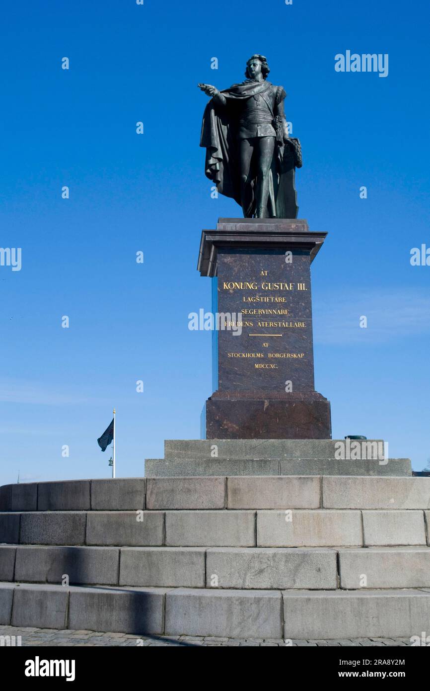 Statue of King Gustaf III, Konung, at Skeppsbrokajen, Stadsholmen ...
