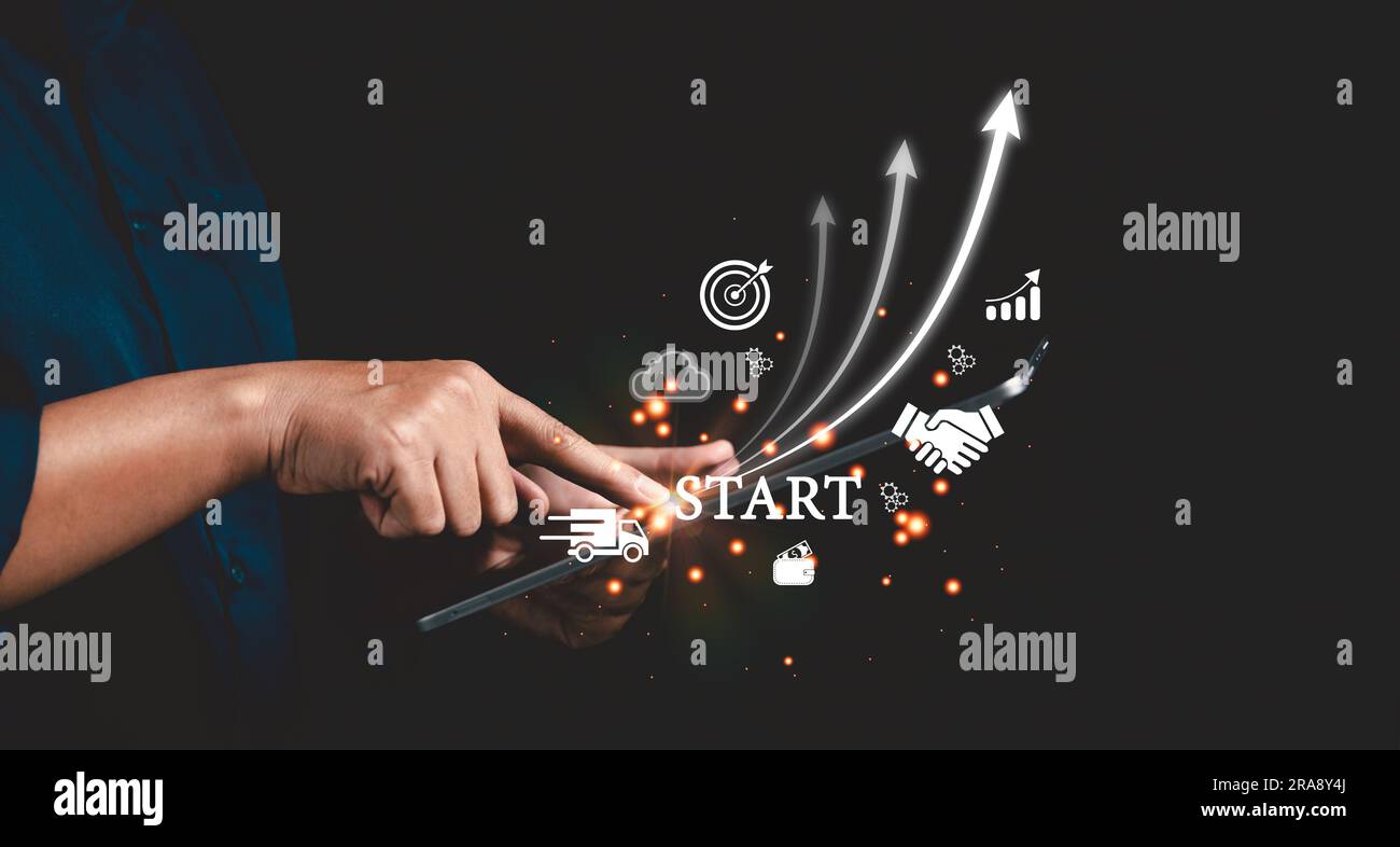 Startup concept with icon business and network connection on modern ...