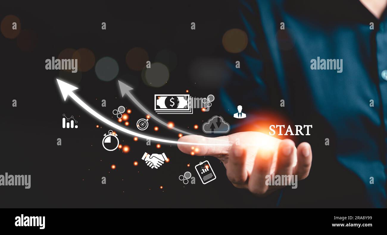 Startup concept with icon business and network connection on modern ...