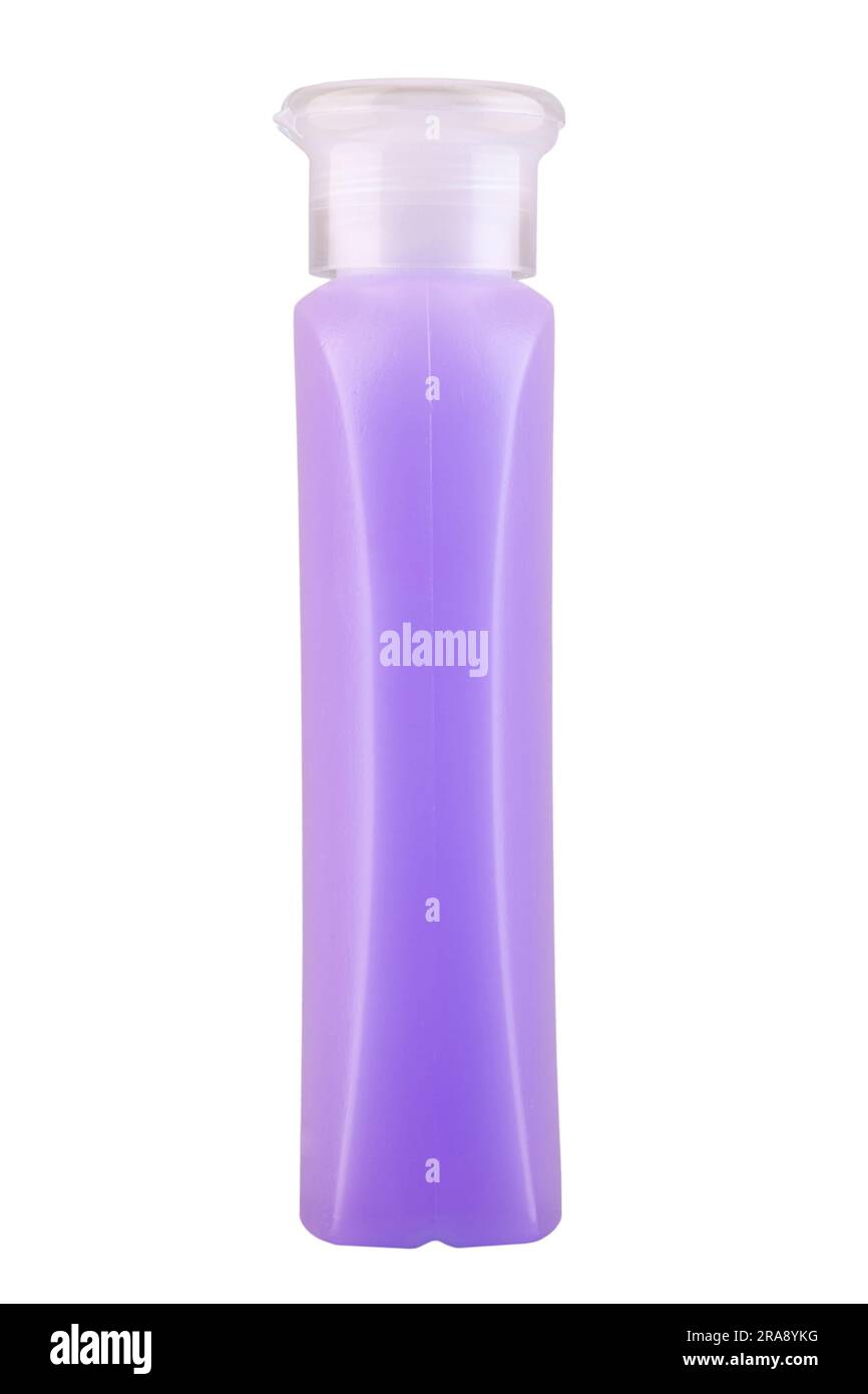 Purple Plastic Bottle for Shampoo, Liquid Soap or Lotion. Close - up ...