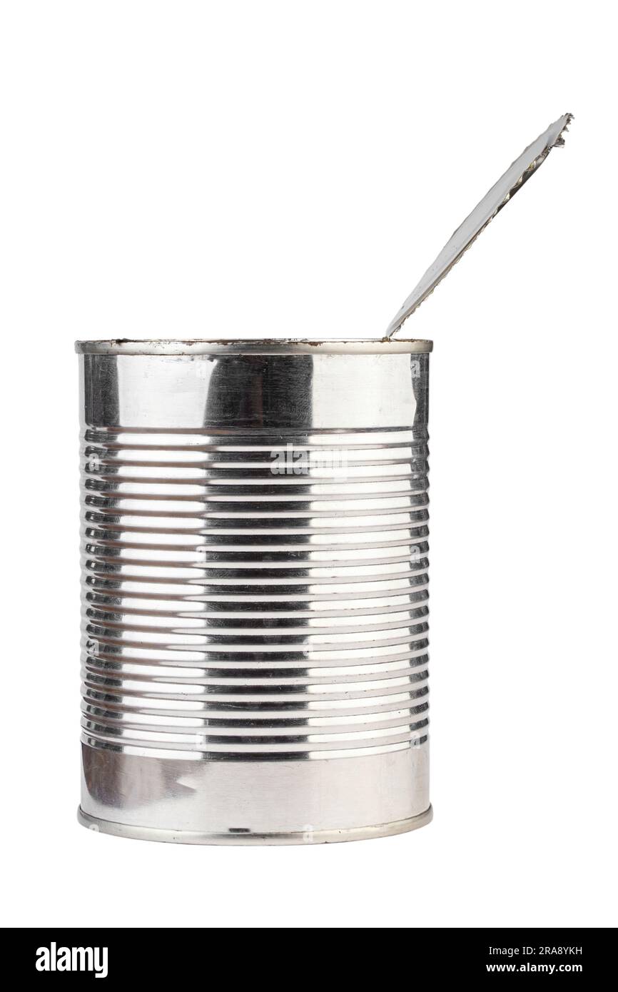 Open tin can Isolated on white background. Canned food. File contains ...