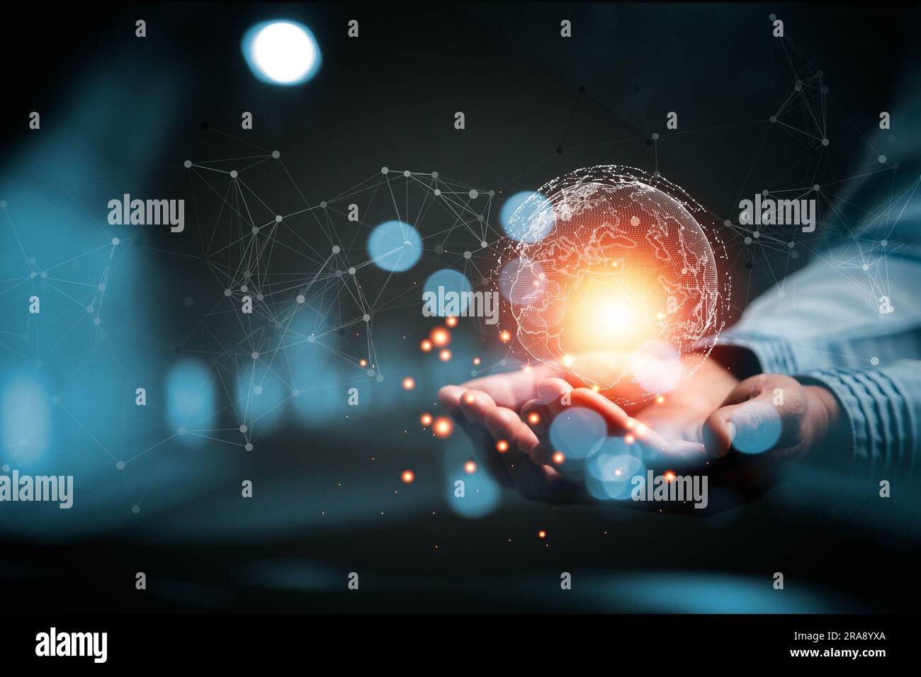 woman Hand holding Light bulb Global Internet connection. Business ... woman Hand holding Light bulb Global Internet connection. Business ...