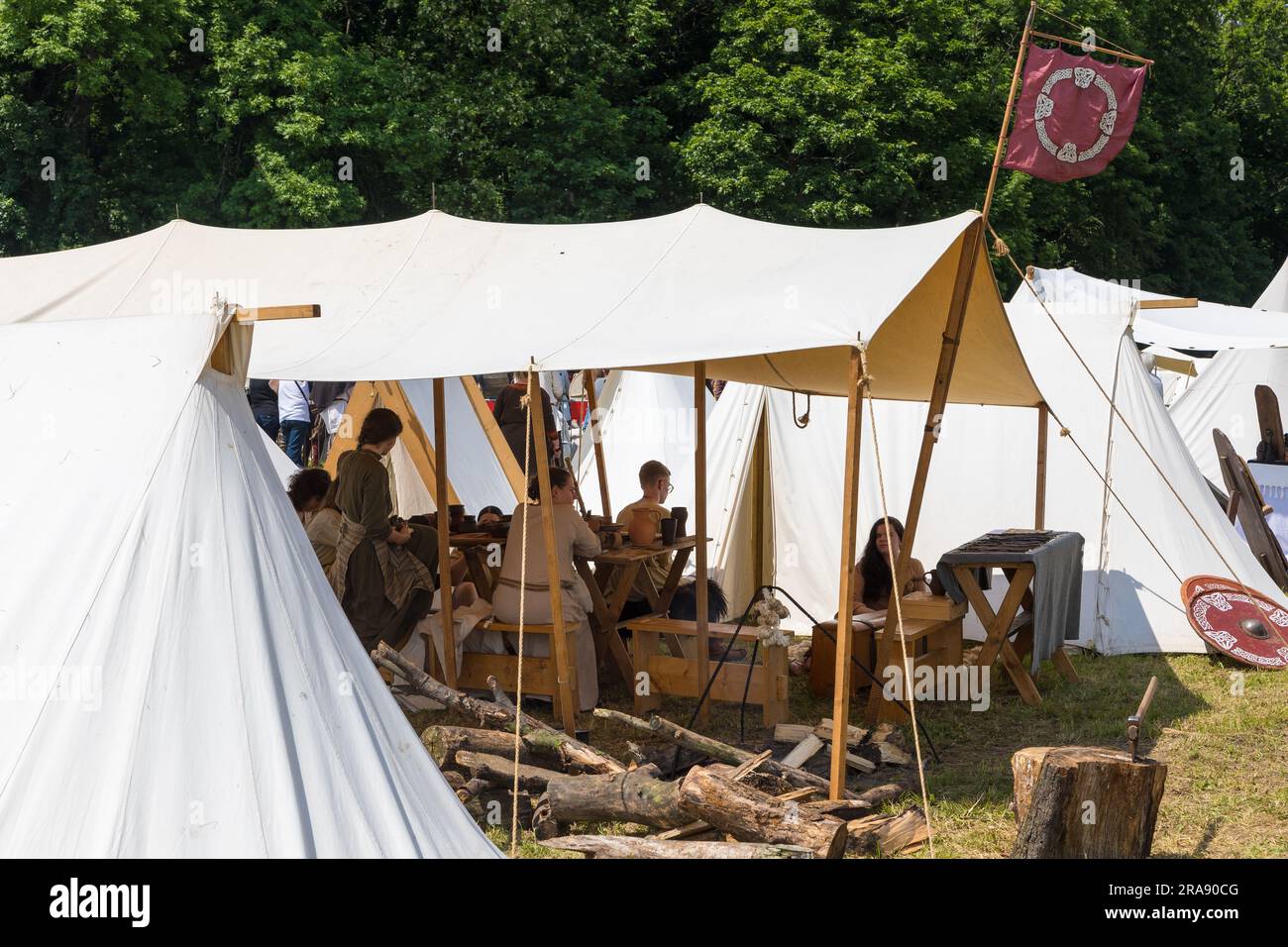 Lad, Poland - 01 June 2019: Campsite during the festival of Slavic and ...