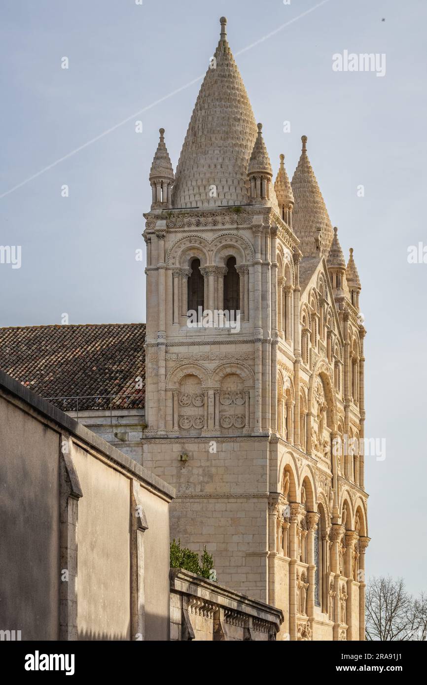Angouleme cathedral side view, 12th century Romanesque style with a ...