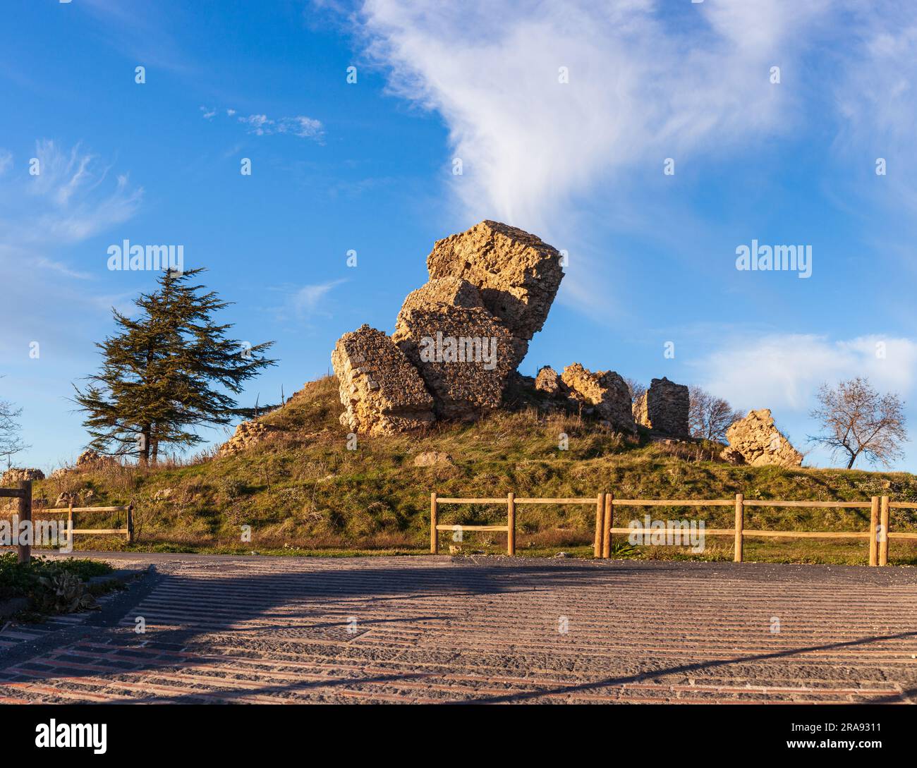 The ruins of the abandoned medieval castle of Aidone called ...