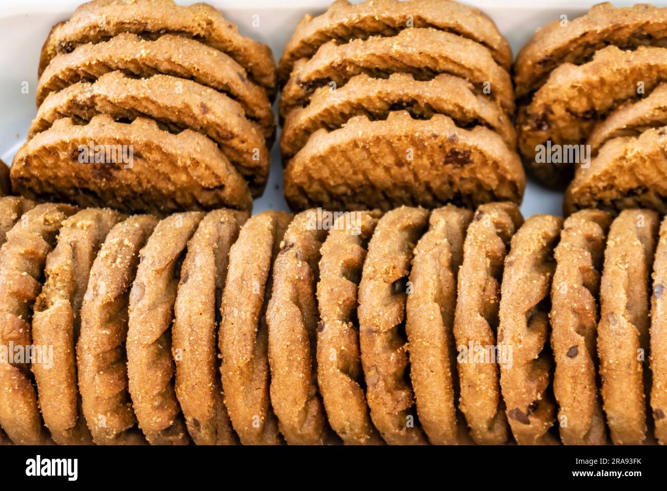 Very Close-Up View Of A Stack Of Delicious Chocolate Chip Cookies In ...