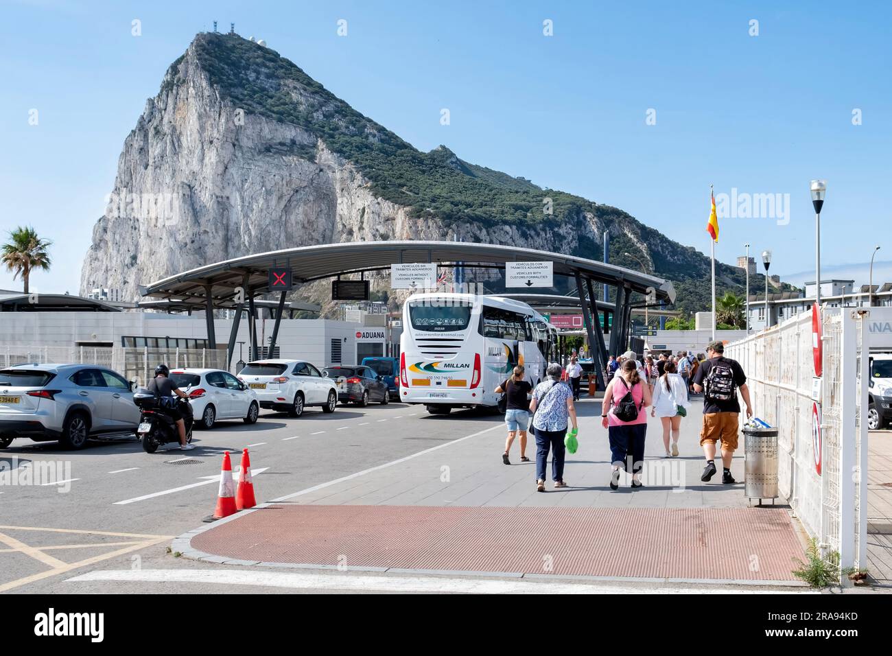 Vehicles and people approaching the Spain border with Gibraltar from ...