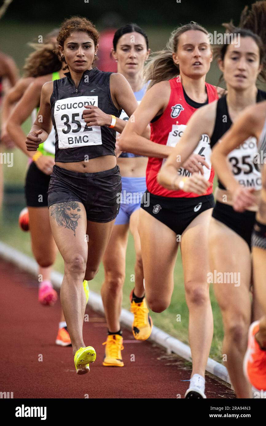 Harmilan Bains-Kaur of India competing in the BMC women’s 3000m A race ...