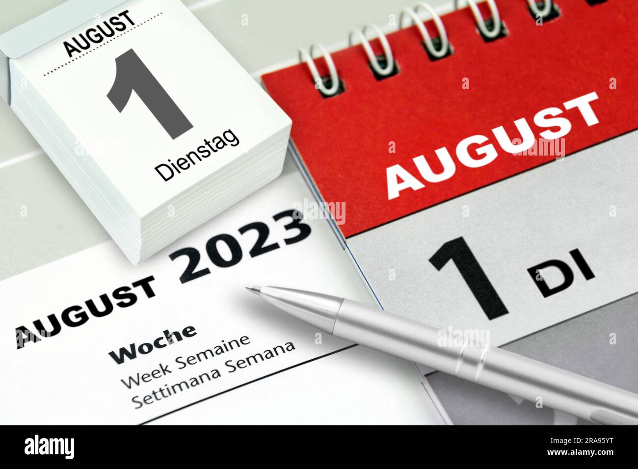 Red German calender August 1 2023 closeup Thursday Week Stock Photo - Alamy