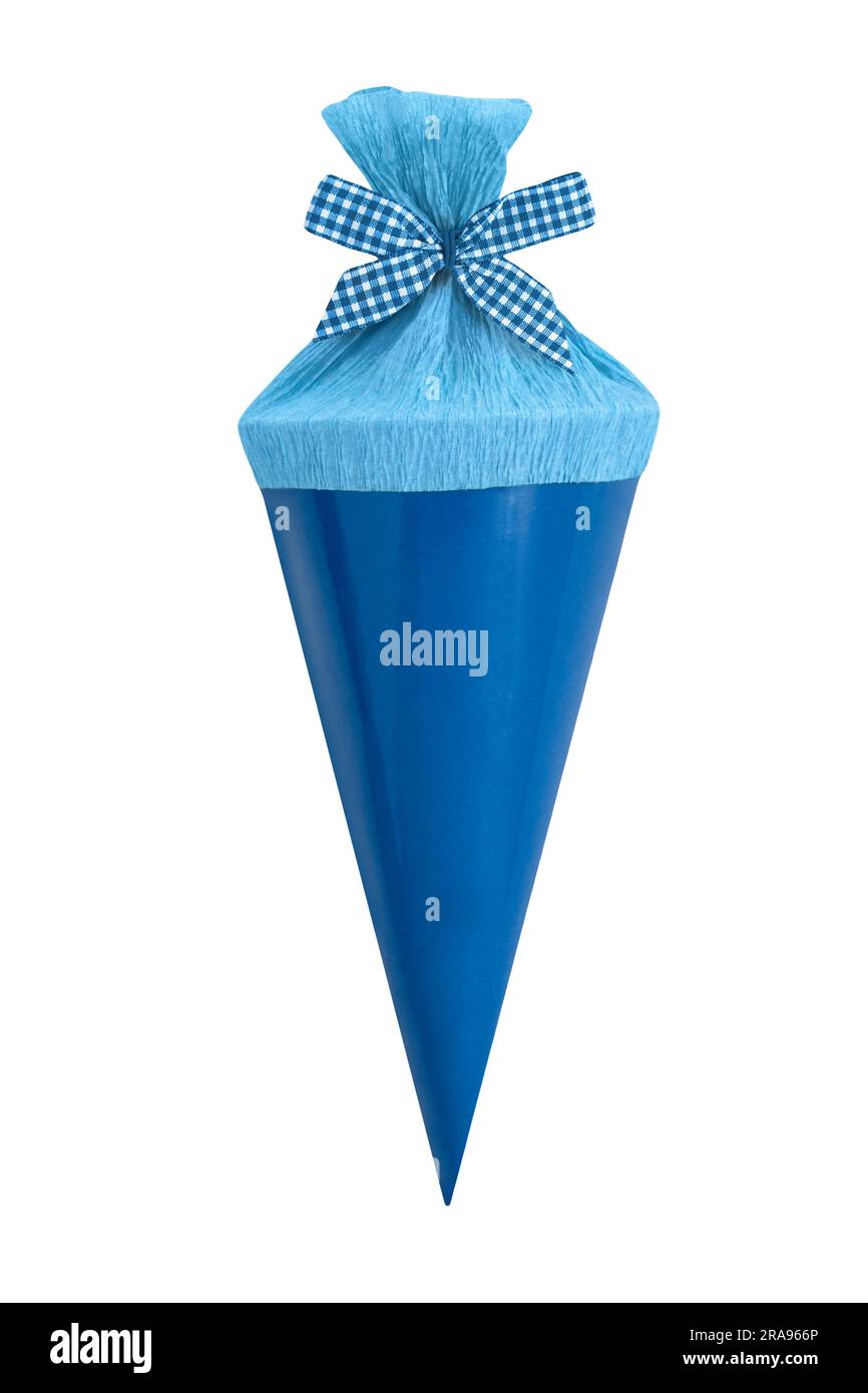 Blue cornet and present with ribbon isolated against white background ...