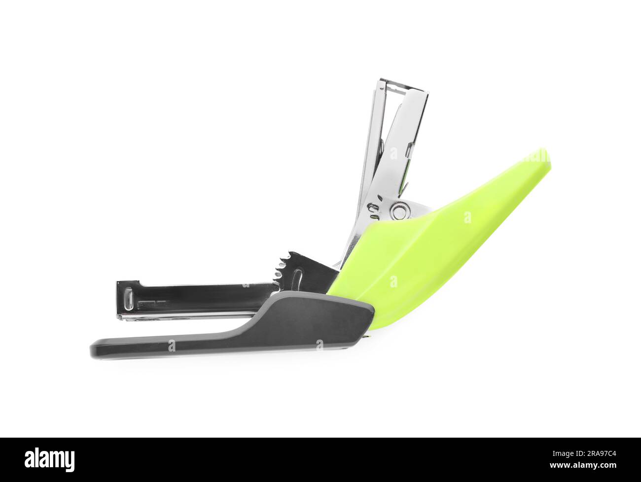 Bright green stapler isolated on white, top view Stock Photo - Alamy