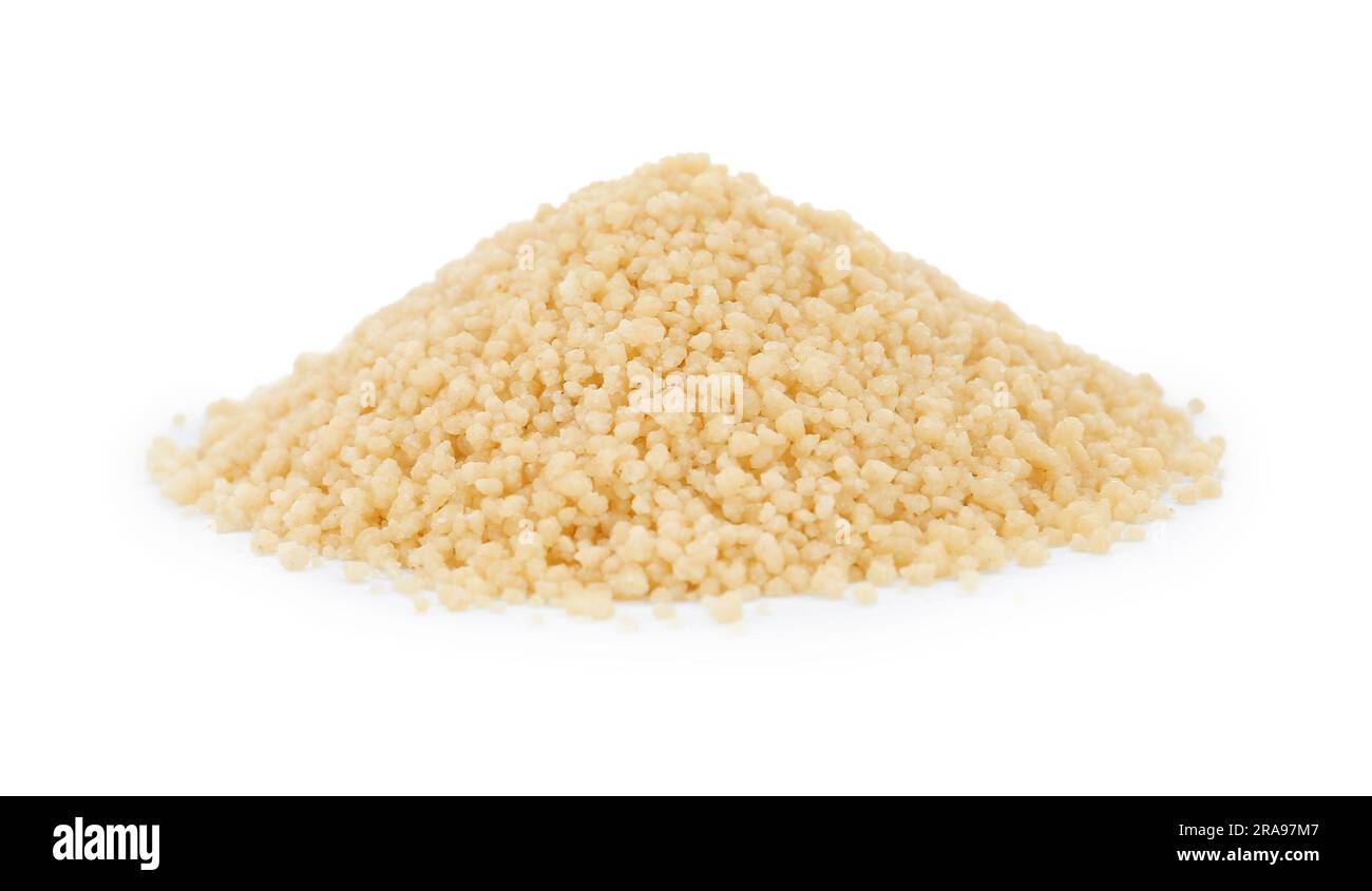 Pile of raw couscous on white background Stock Photo - Alamy